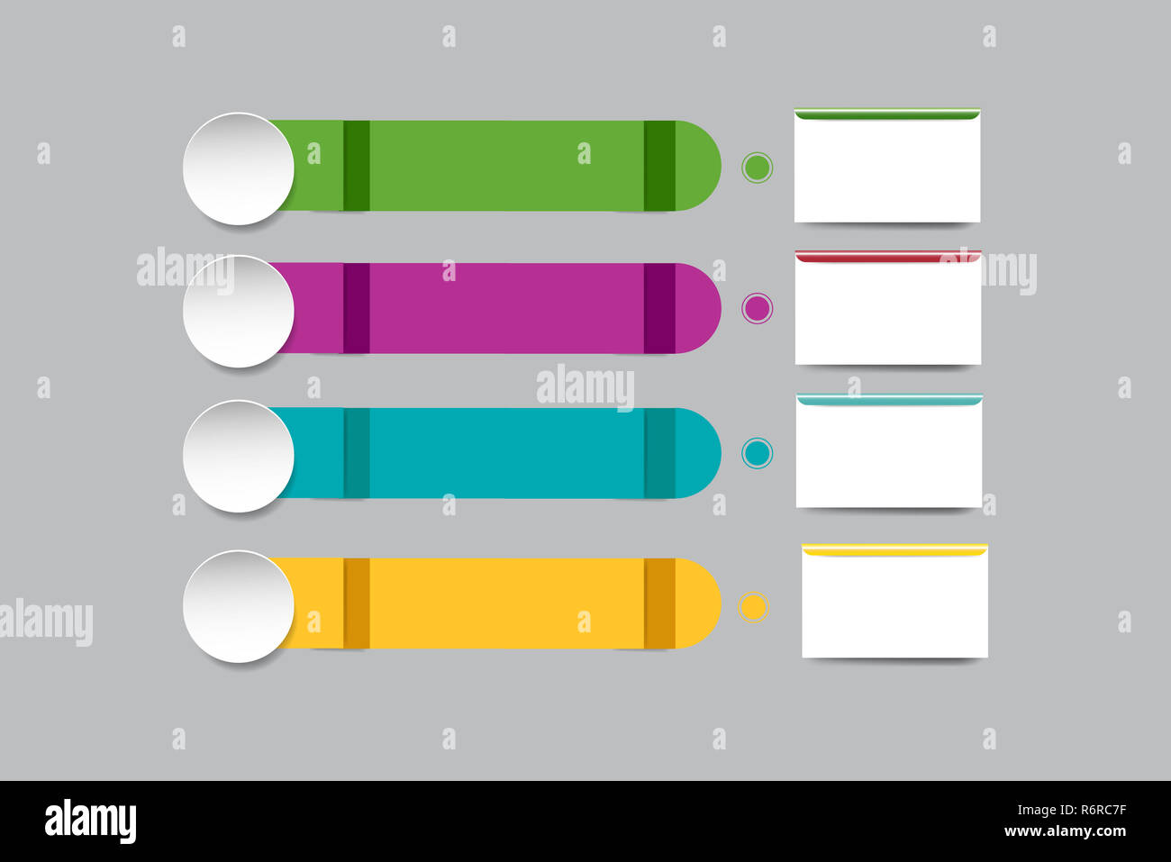 The infograph of four horizontal rectangles with white circle and ...
