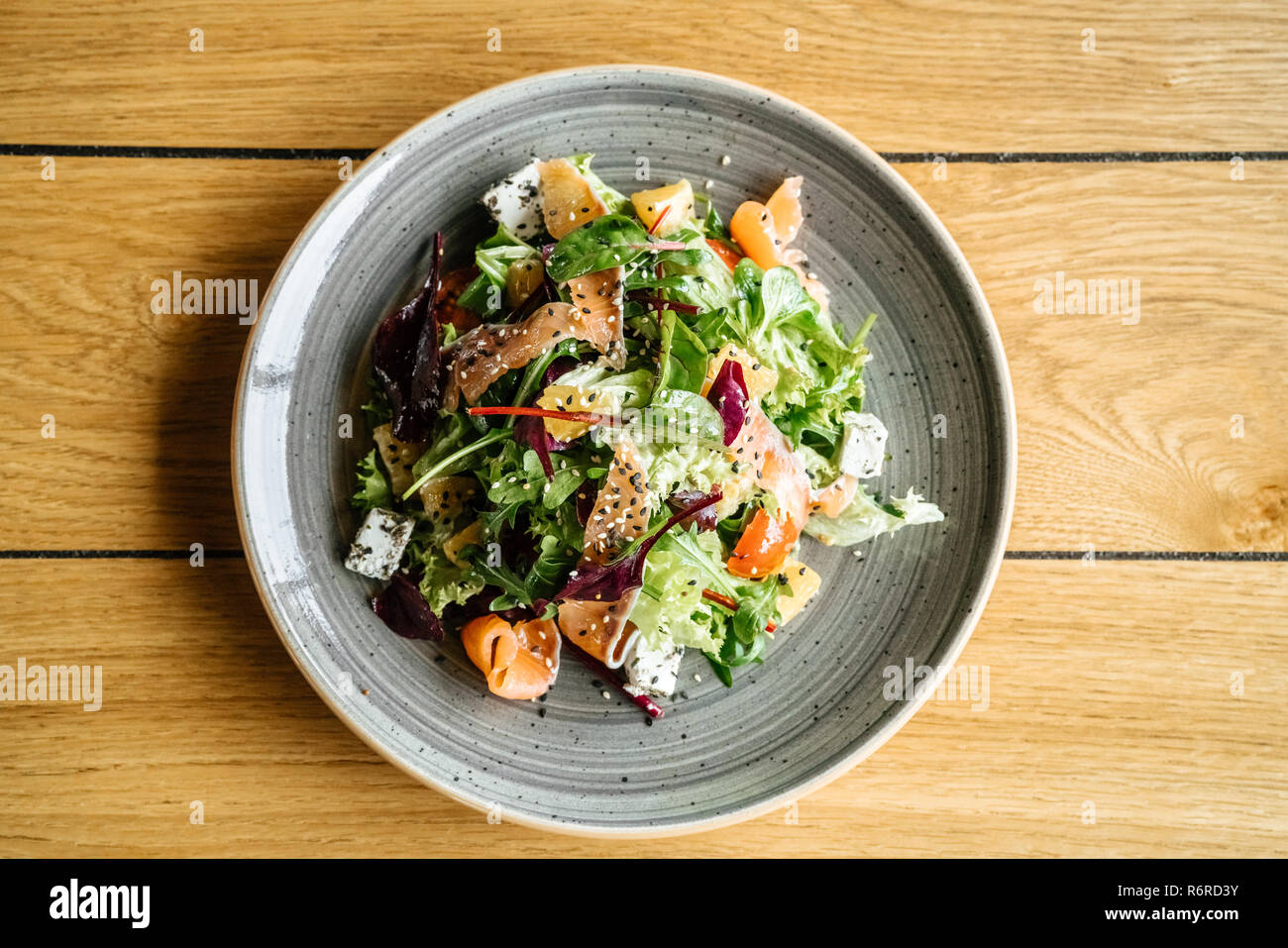 Business lunch on the table no people one plate top view Stock Photo ...