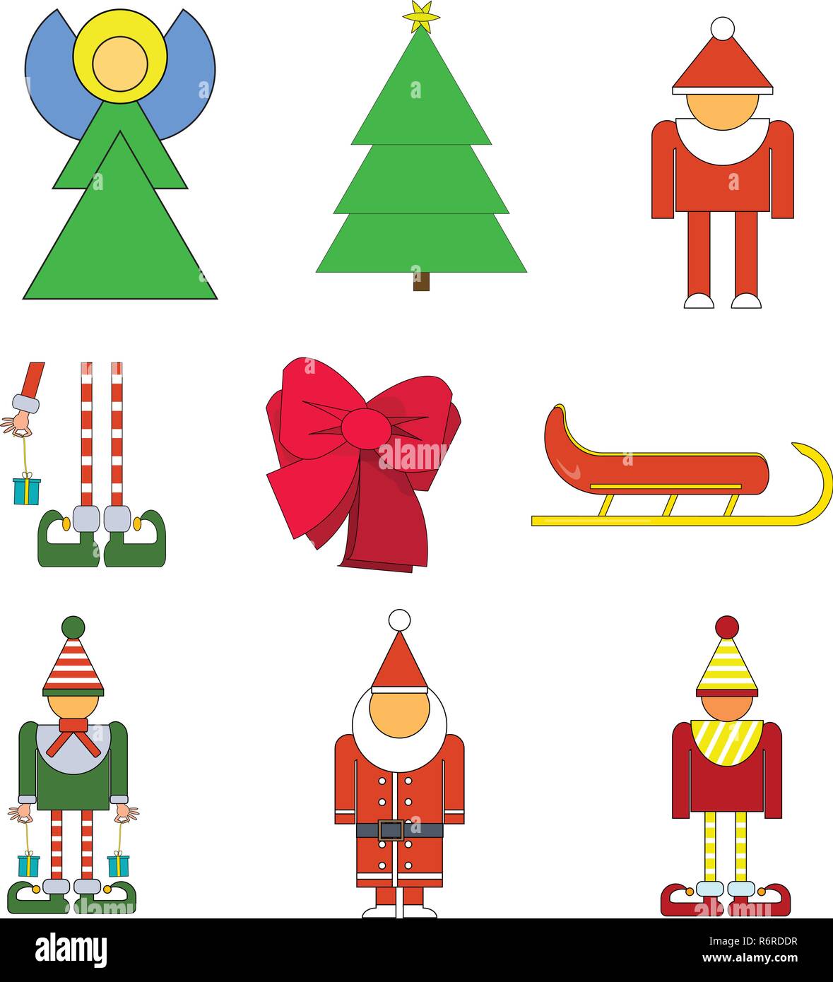 Set Christmas holiday objects. Vector illustration of elf, santa, angel ...