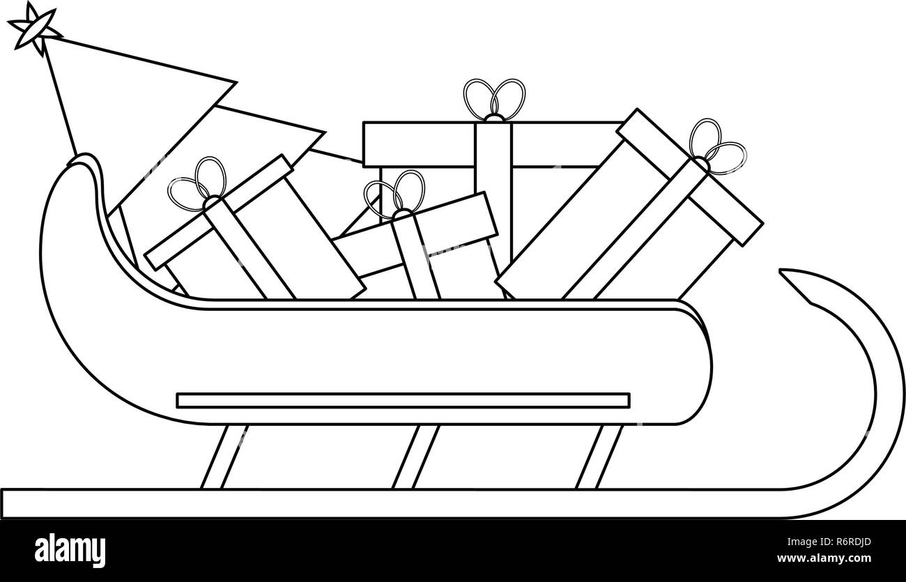 Santas Sledge with presents. Santa sleigh outline vector illustration ...