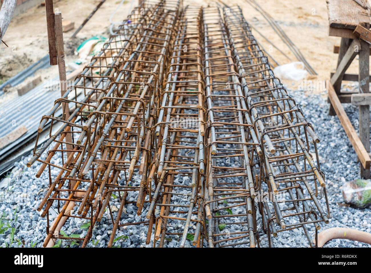 steel tied used for creating main posts in new home building ...