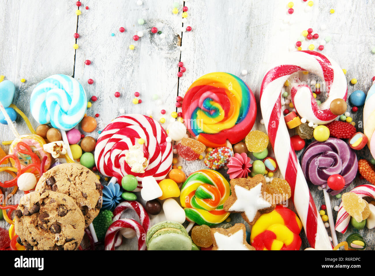 candies with jelly and sugar. colorful array of different childs sweets and treats Stock Photo ...