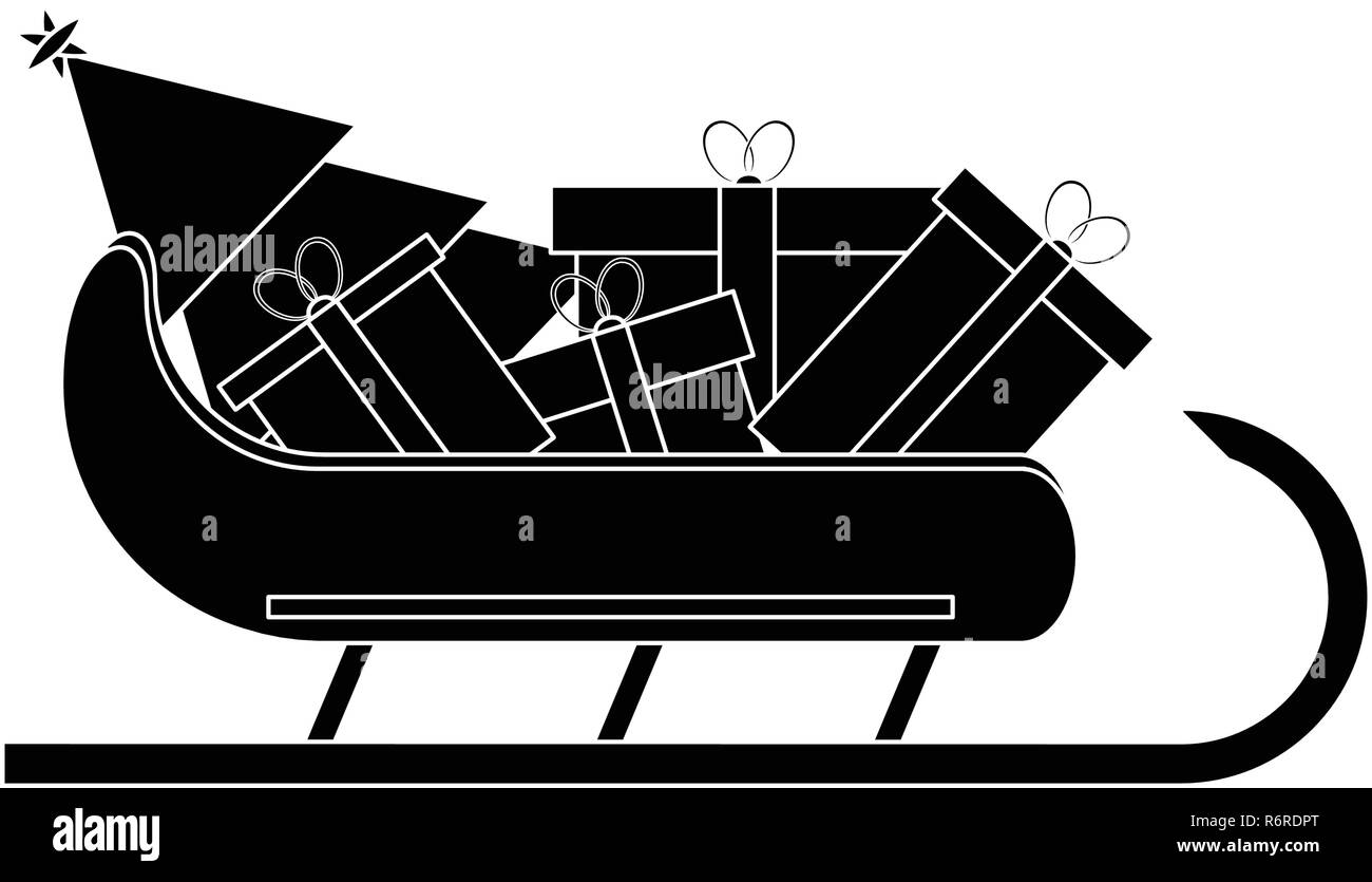Santas Sledge with presents. Santa sleigh silhouette vector ...