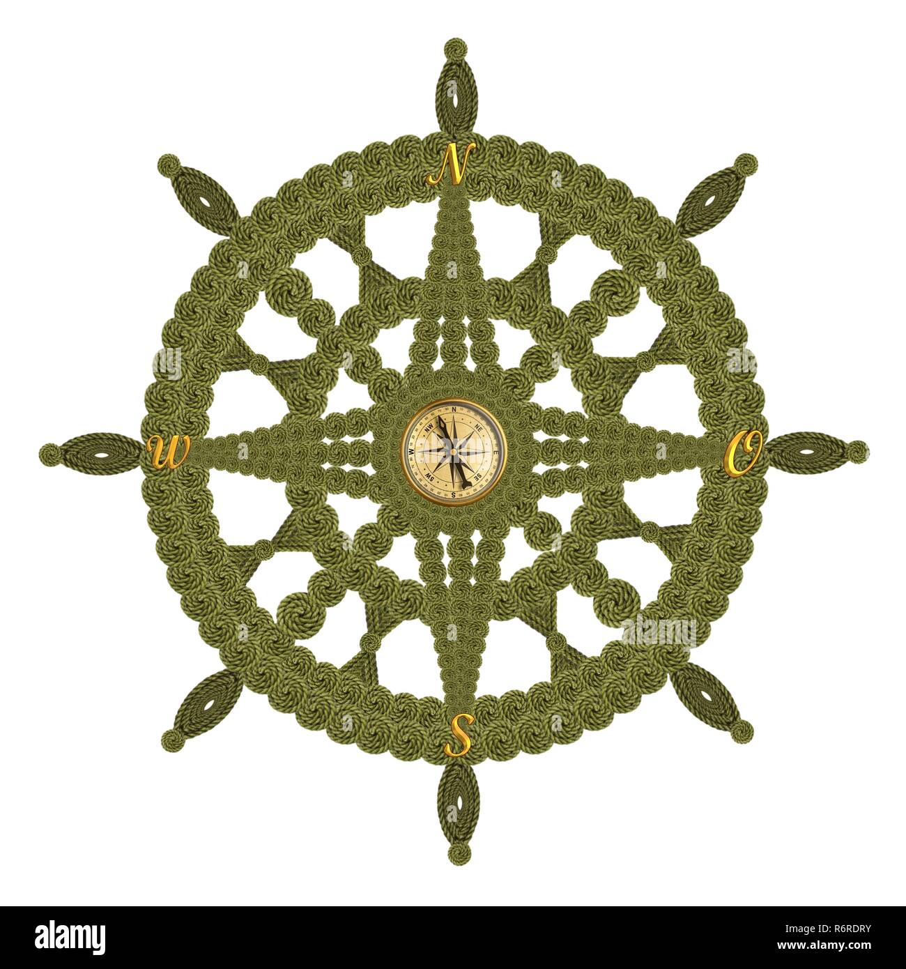 compass and steering wheel Stock Photo - Alamy