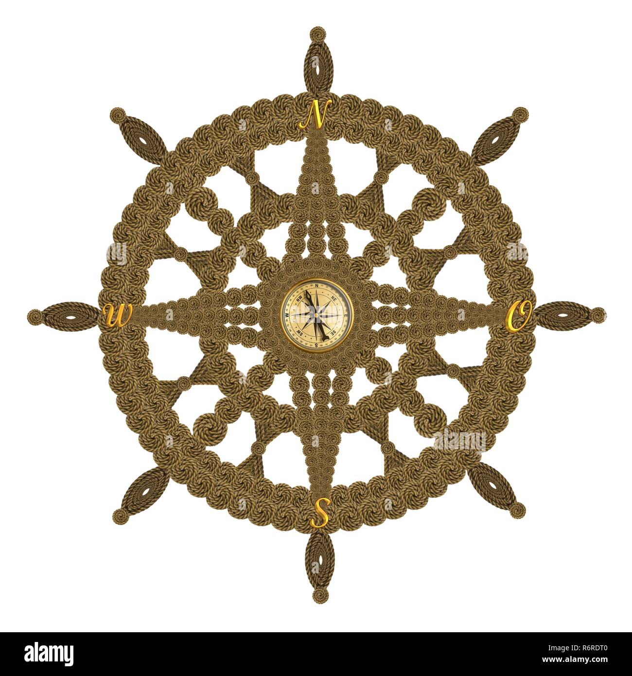 compass and steering wheel Stock Photo - Alamy