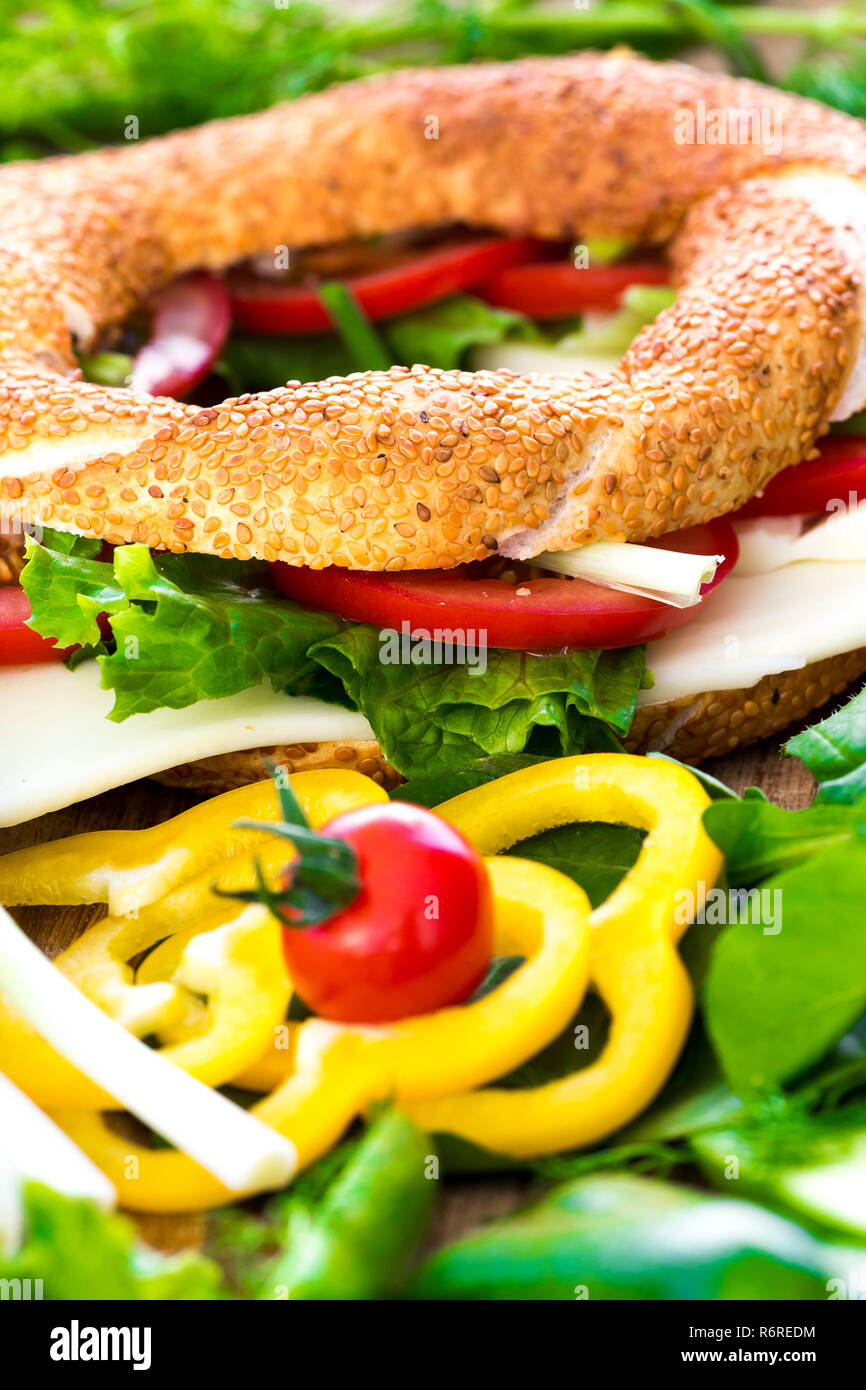 Breakfast with the sesame ring Stock Photo - Alamy