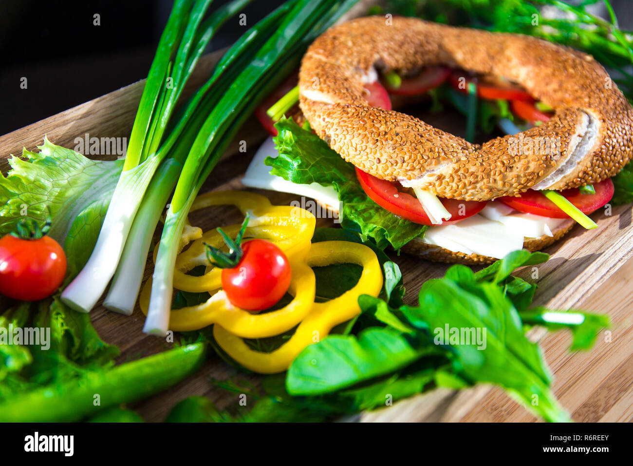 Breakfast with the sesame ring Stock Photo - Alamy