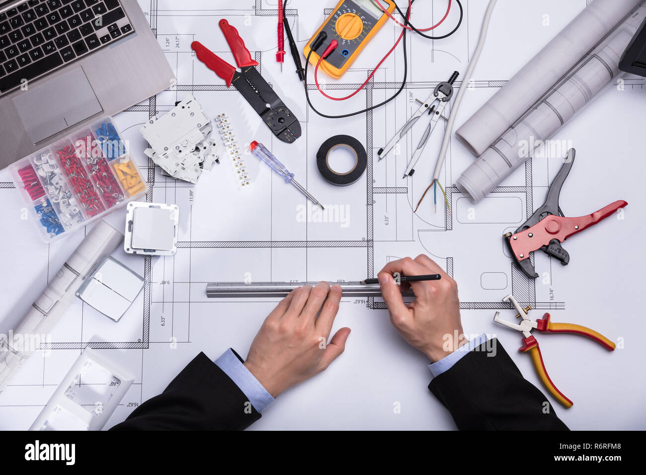 Architecture's Hand Drawing Blueprint Stock Photo - Alamy