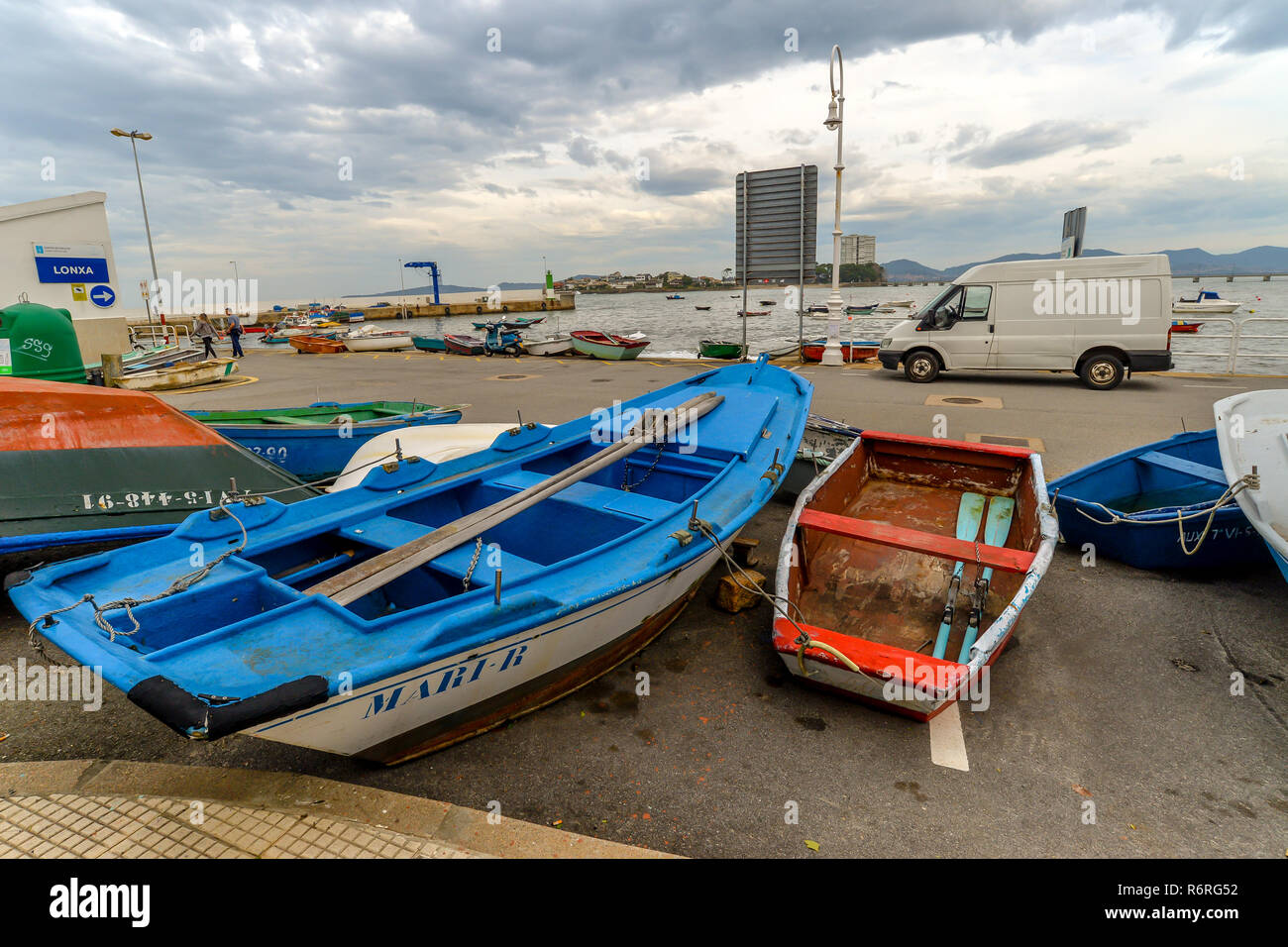 Vigo/Galicia - Spain - 11/25/18 - Colorful row boats in Canido harbor ...