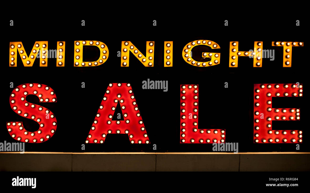 Midnight sale background. Brightly colored vintage advertising sign ...