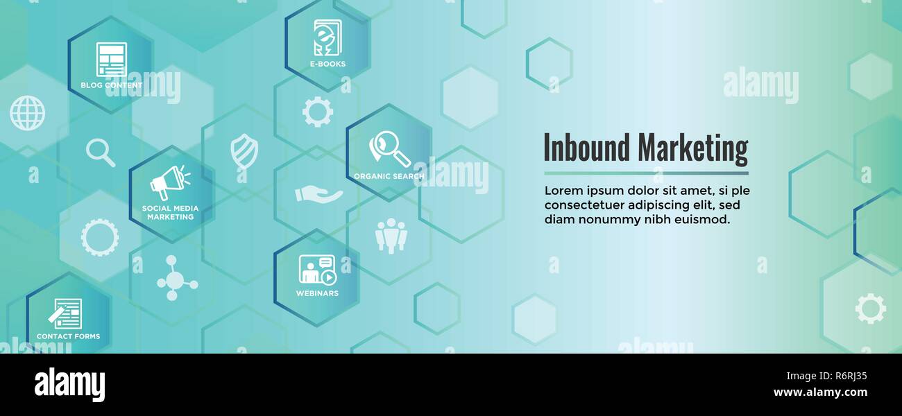 Digital Inbound Marketing Web Banner w Vector Icons with CTA, Growth ...