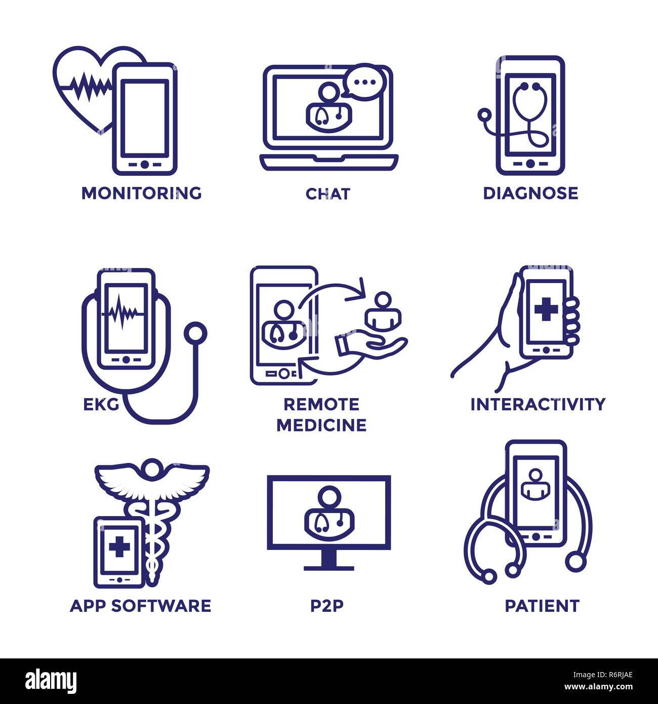 Telemedicine abstract idea - icons illustrating remote health and ...