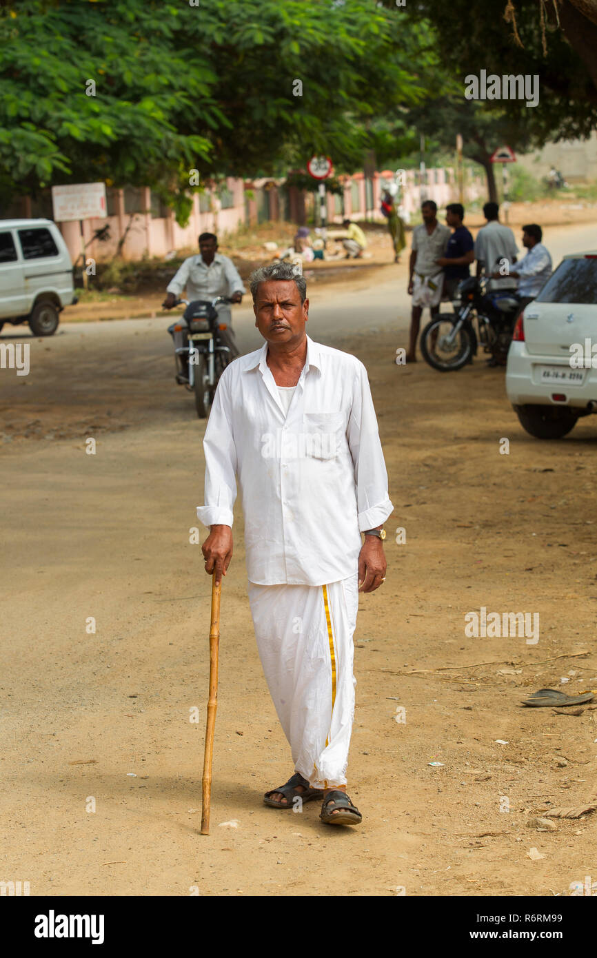 Indian man walking on the street at Chitradurga, Karnataka, Ind Stock ...