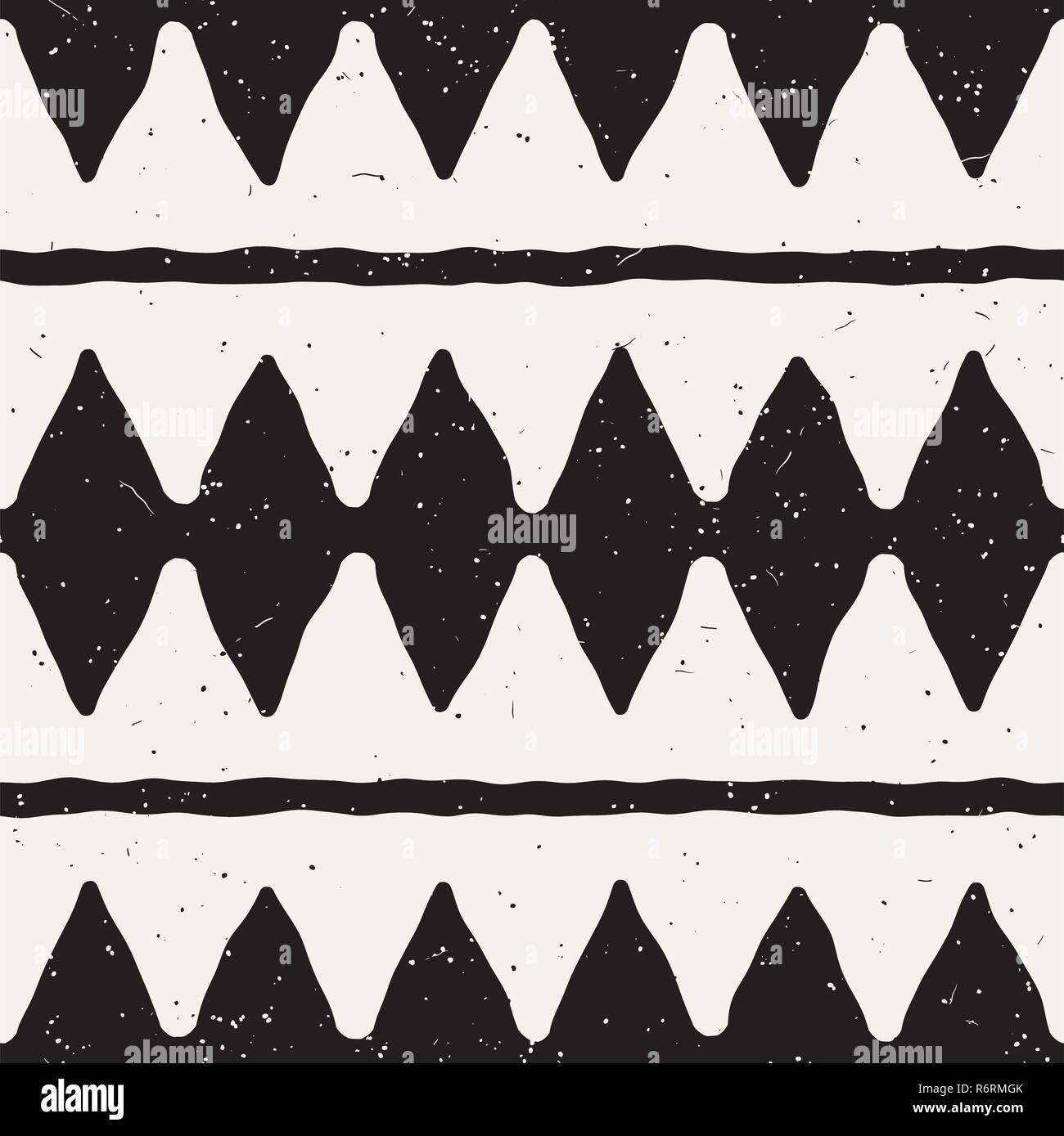 Hand drawn abstract seamless pattern in black and white. Retro grunge ...