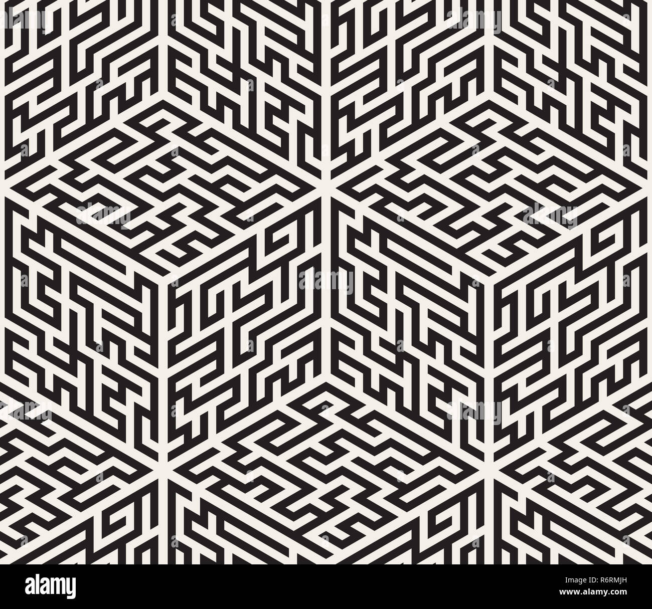 Vector Seamless Black And White Isometric Maze Pattern Stock Photo - Alamy