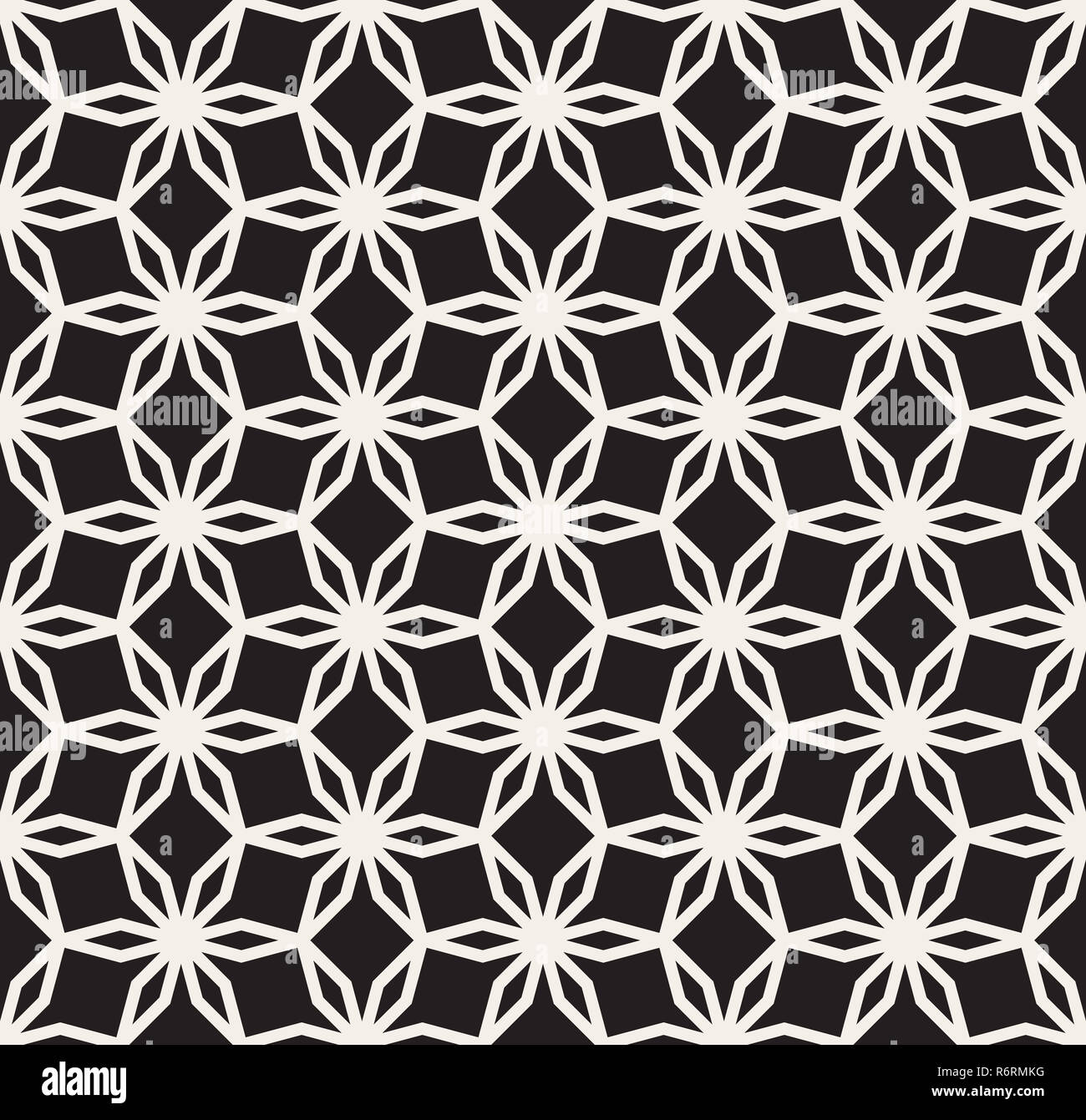 Vector Black and White Seamless Hexagonal Floral Star Lace Line Pattern ...