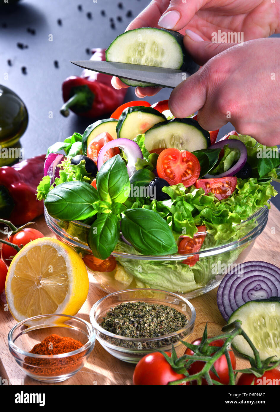 Preparation of a vegetable salad from fresh organic ingredients Stock ...