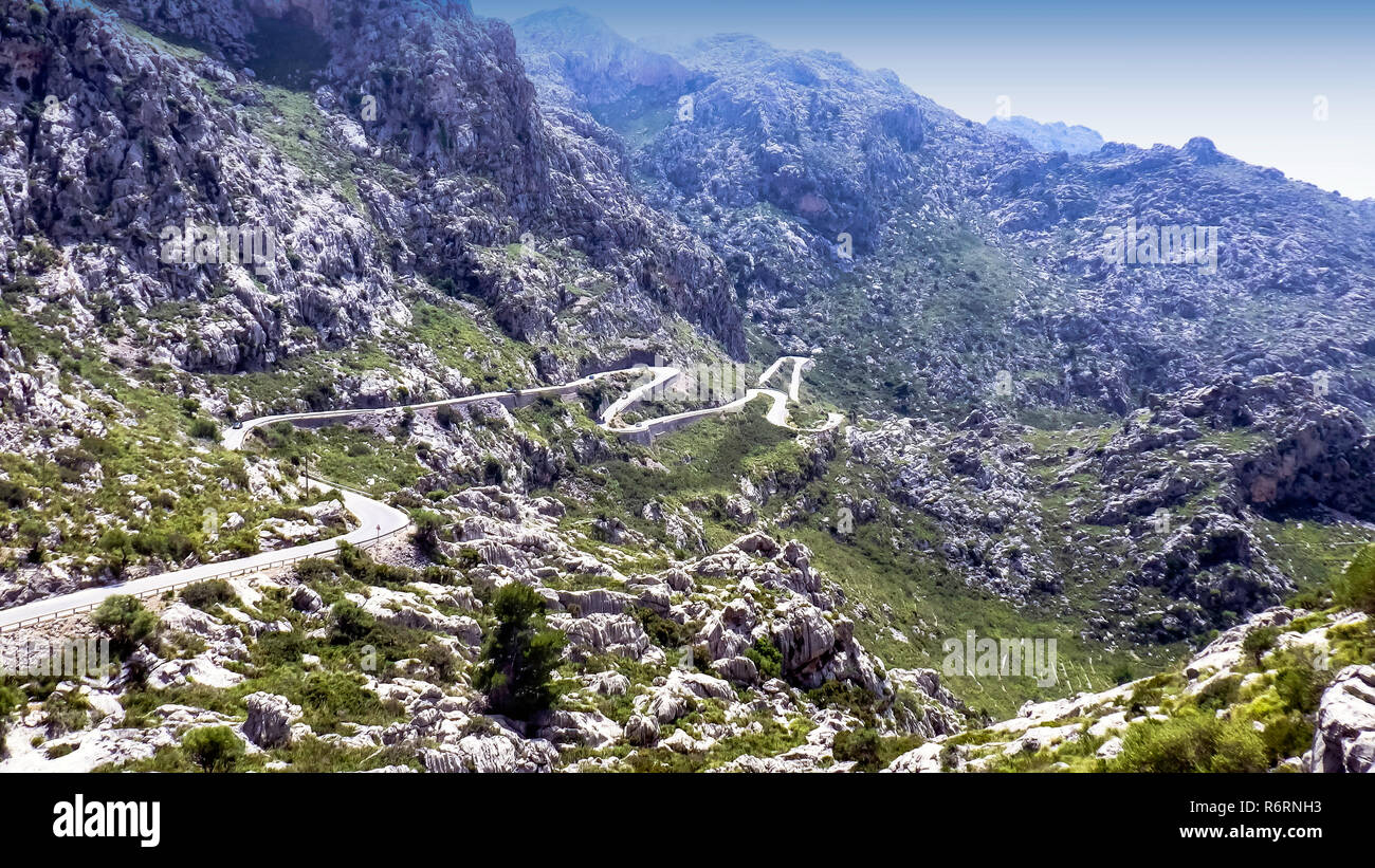 Serpentine road in mountains - Majorca, Spain Stock Photo - Alamy