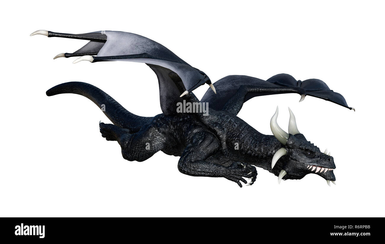 3D Rendering Fantasy Black Dragon on White Stock Photo - Alamy