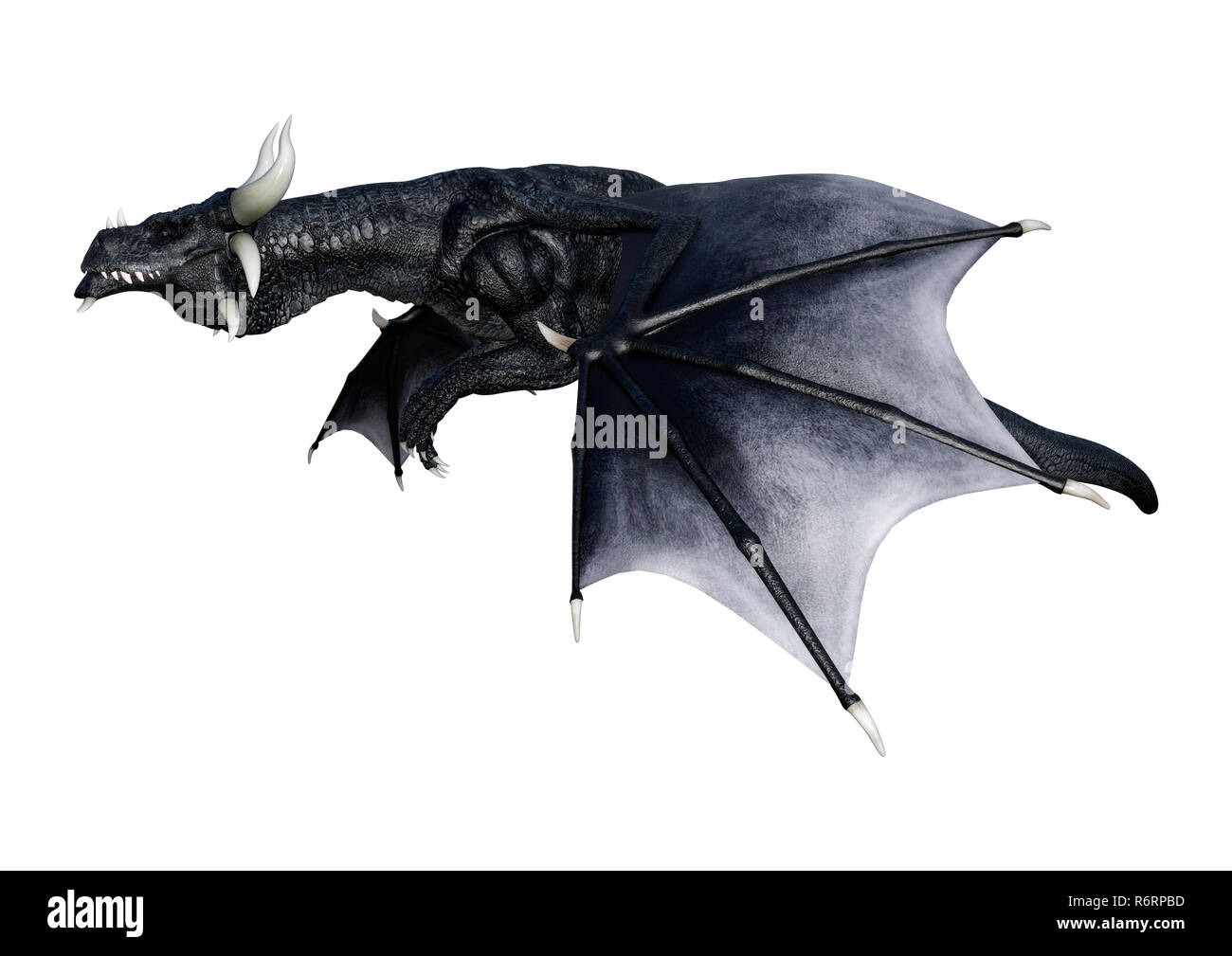 3D Rendering Fantasy Black Dragon on White Stock Photo - Alamy
