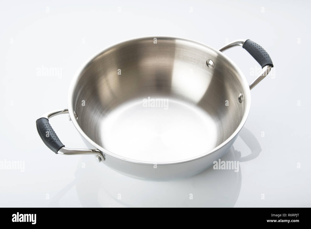 Kitchen: Top View of Stainless Steel Pan Isolated on White Background ...