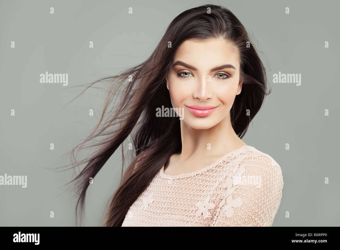 Beautiful Brunette Woman With Long Healthy Hairstyle Model Girl With