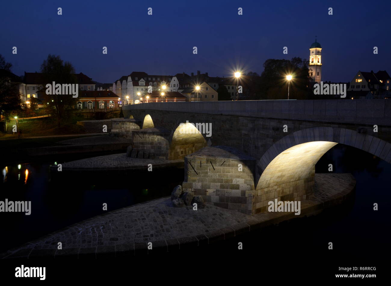 Medieval Stone Bridge in Regensburg, Germany by night Stock Photo - Alamy