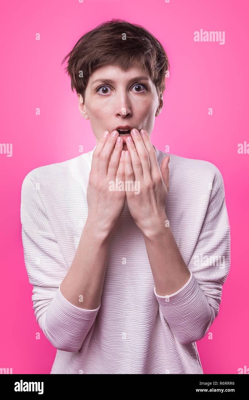 I'm afraid. Fright. Portrait of the scared woman. Business woman ...