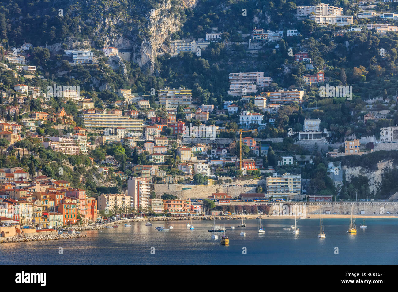 French Riviera coast with medieval town Villefranche sur Mer, Nice ...