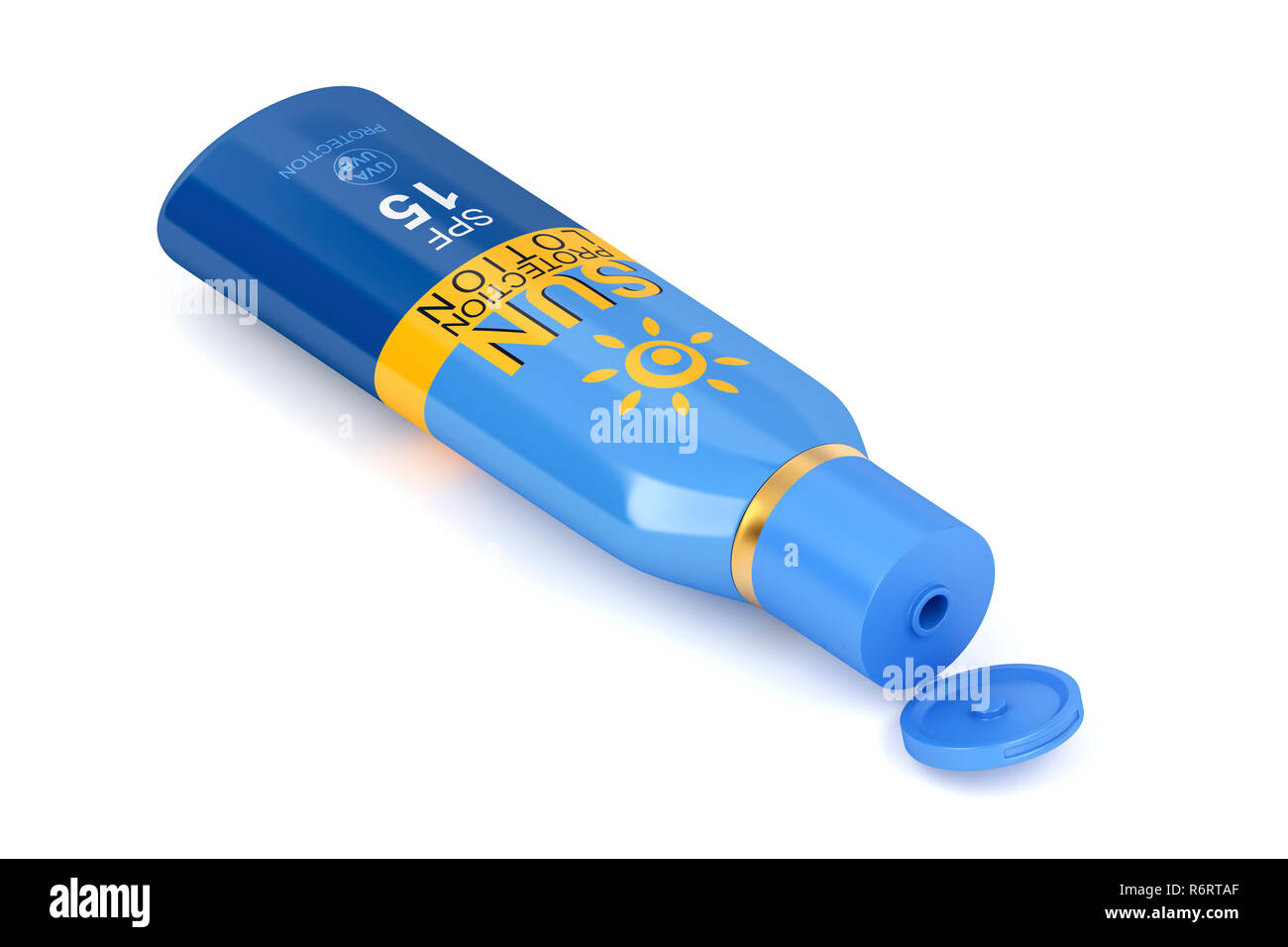 Sunscreen lotion on white background Stock Photo - Alamy