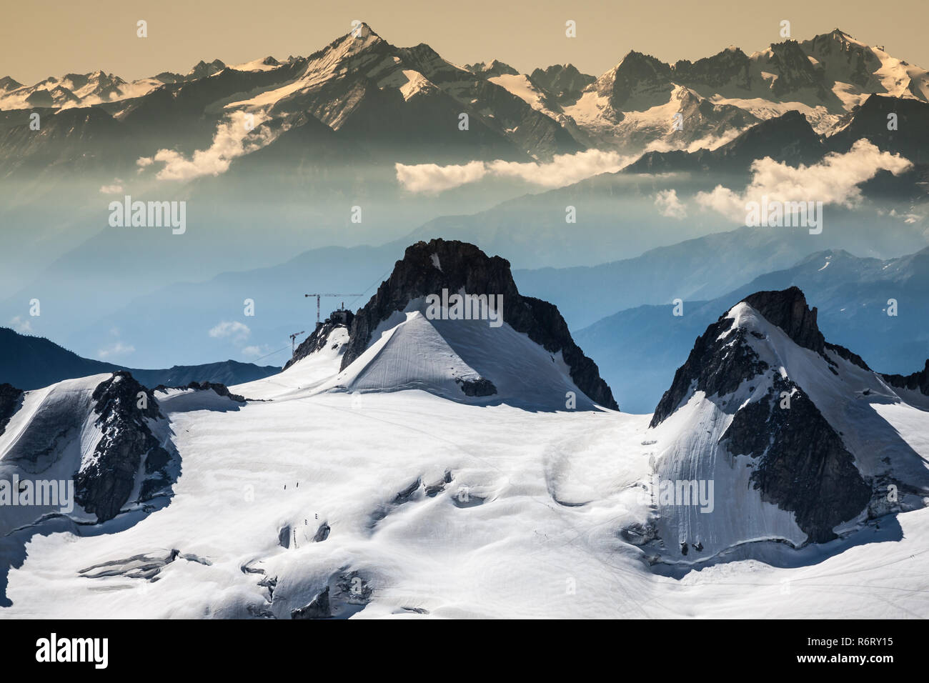 view of mont blanc mountain range from aiguille du midi in chamonix - landscape orientation ...