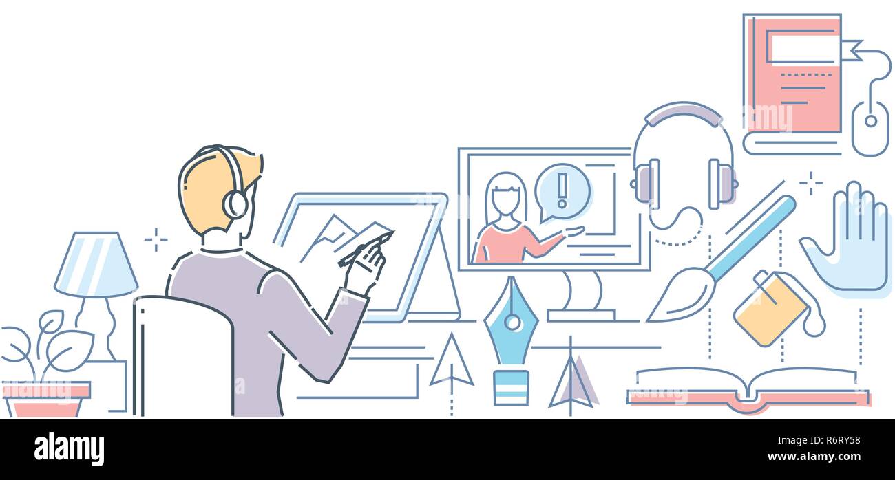 Online design course - modern line design style illustration Stock ...