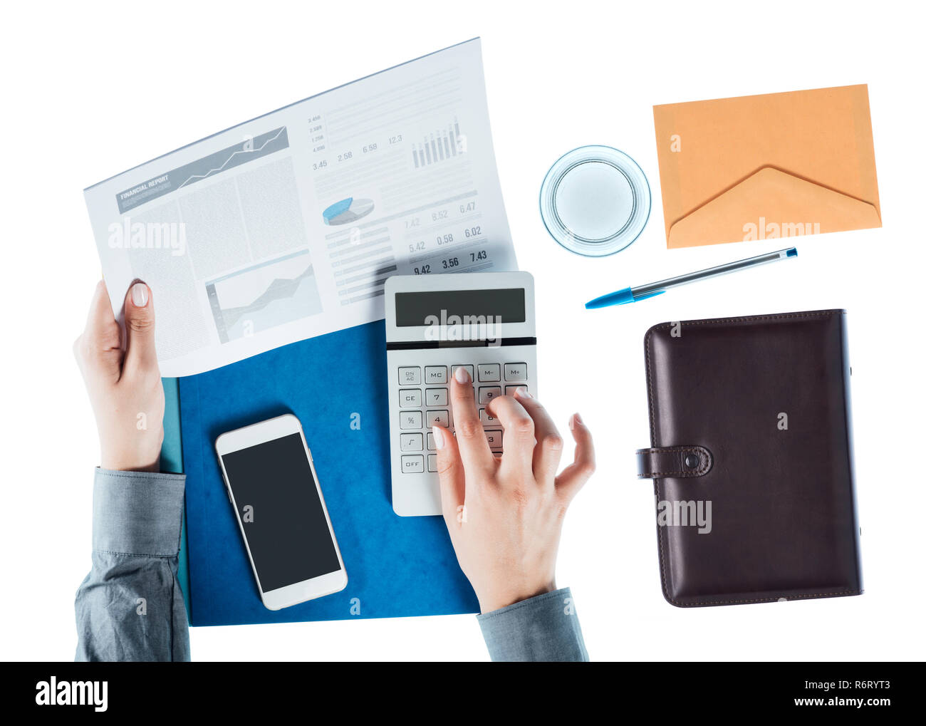 Woman working financial report Cut Out Stock Images & Pictures - Alamy