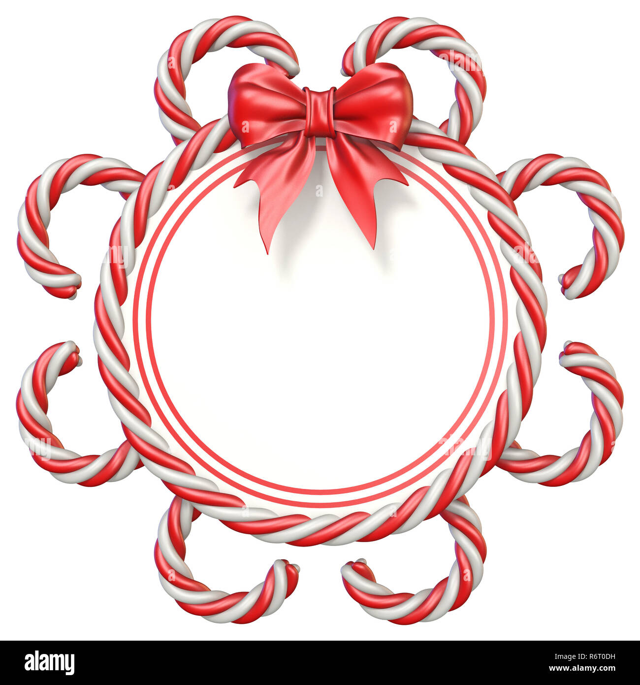 Candy cane frame with ribbon bow 3D rendering illustration isolated on ...