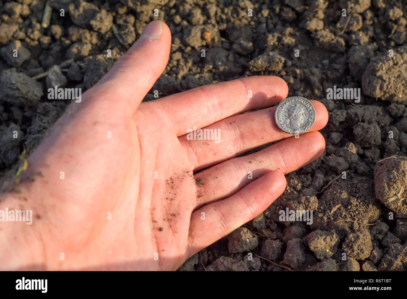 Hand holding Roman denarius (Roman silver coin Stock Photo - Alamy