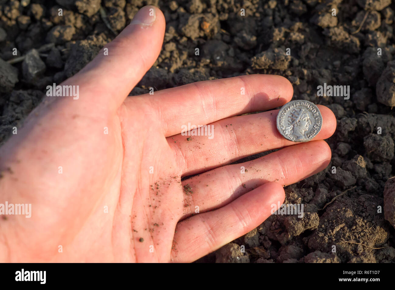 Hand holding Roman denarius (Roman silver coin Stock Photo - Alamy