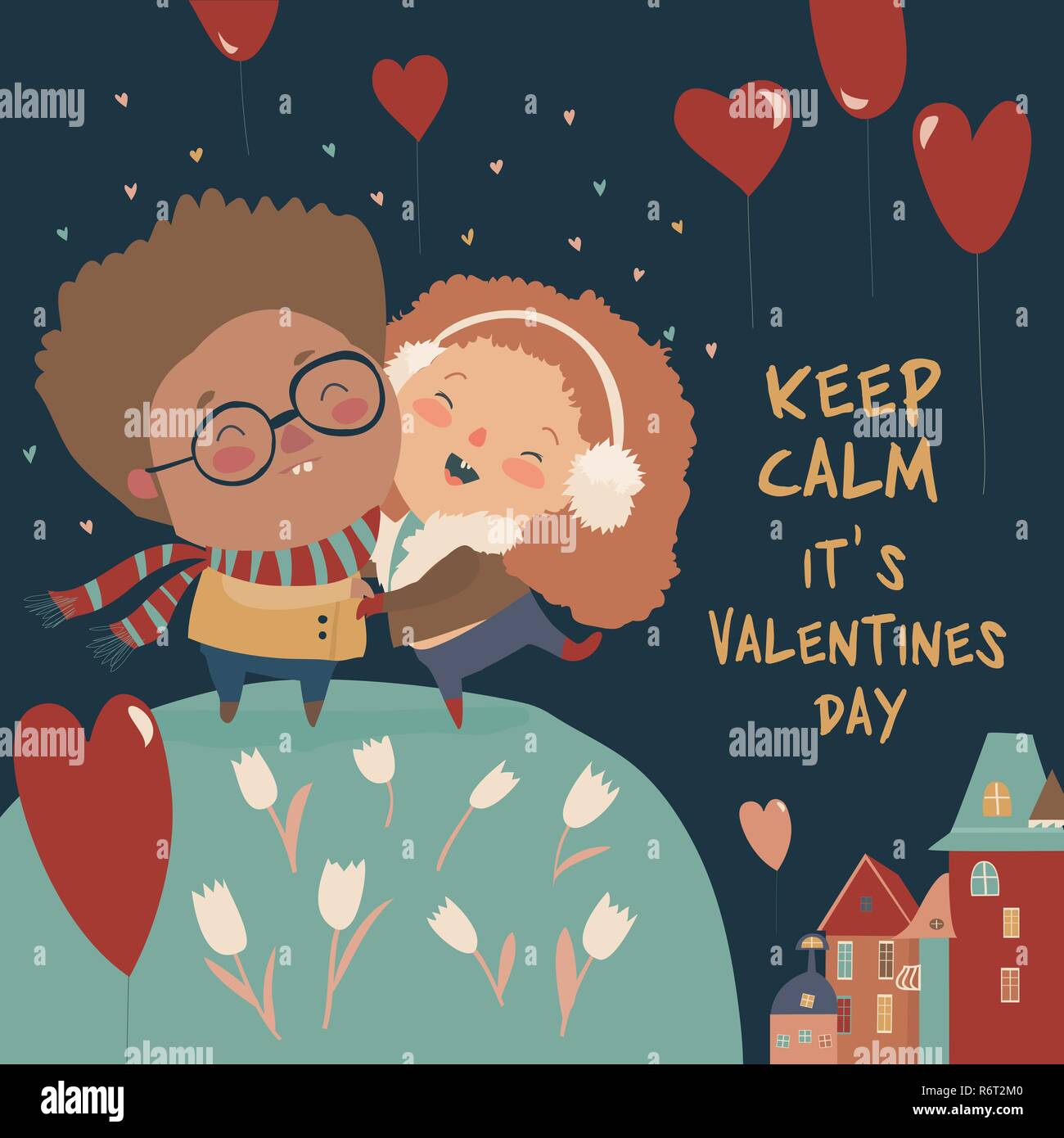 Cartoon couple in love celebrating Valentines Day Stock Vector Image ...