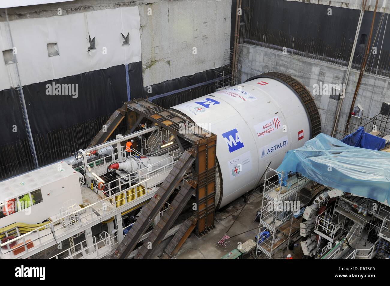 Milan (Italy), building yard for the construction of the new line 4 ...