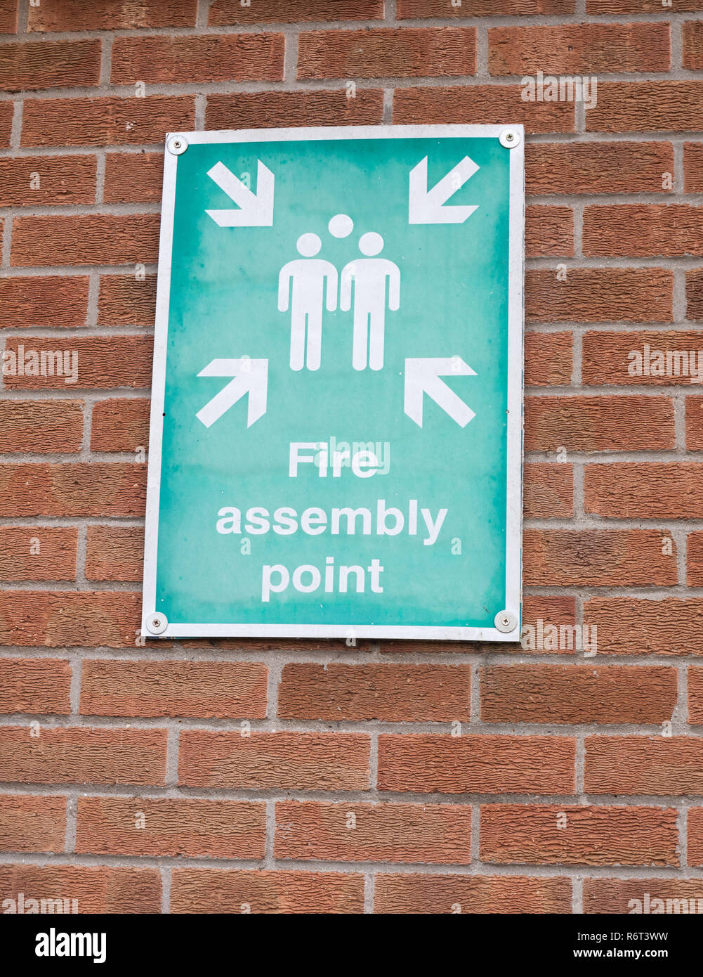 White assembly point sign on hi-res stock photography and images - Alamy