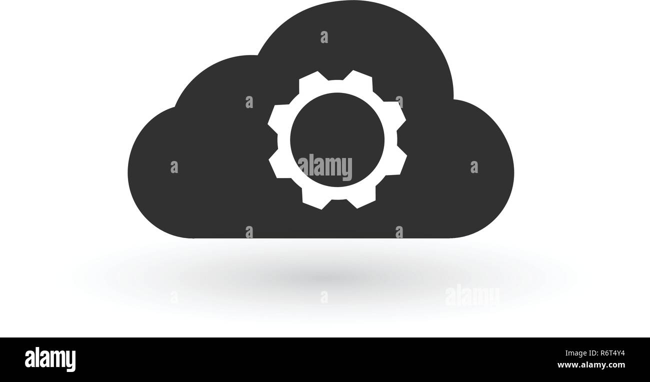 Cloud storage settings linear icon. Web hosting preferences. Cloud computing with cogwheel ...