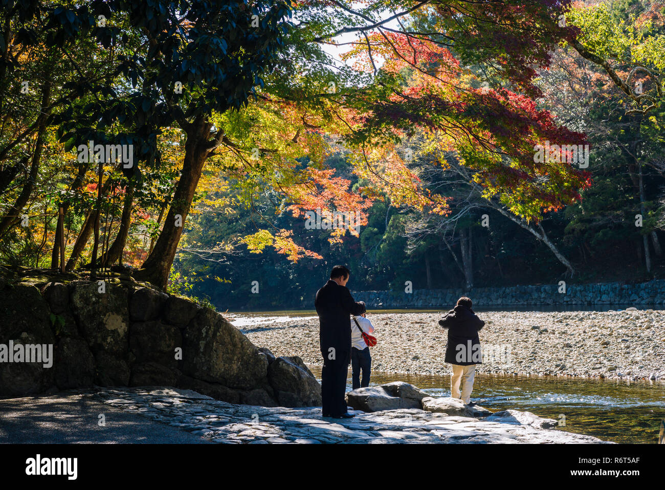 Ise Grand Shrine, Mie Prefecture, Japan: Pilgrims at Isuzu river, where ...