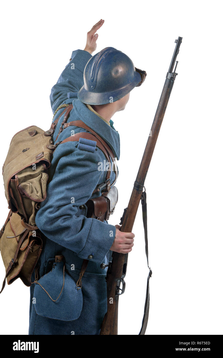French soldier 1914 1918 ,back view, isolated on white background Stock ...
