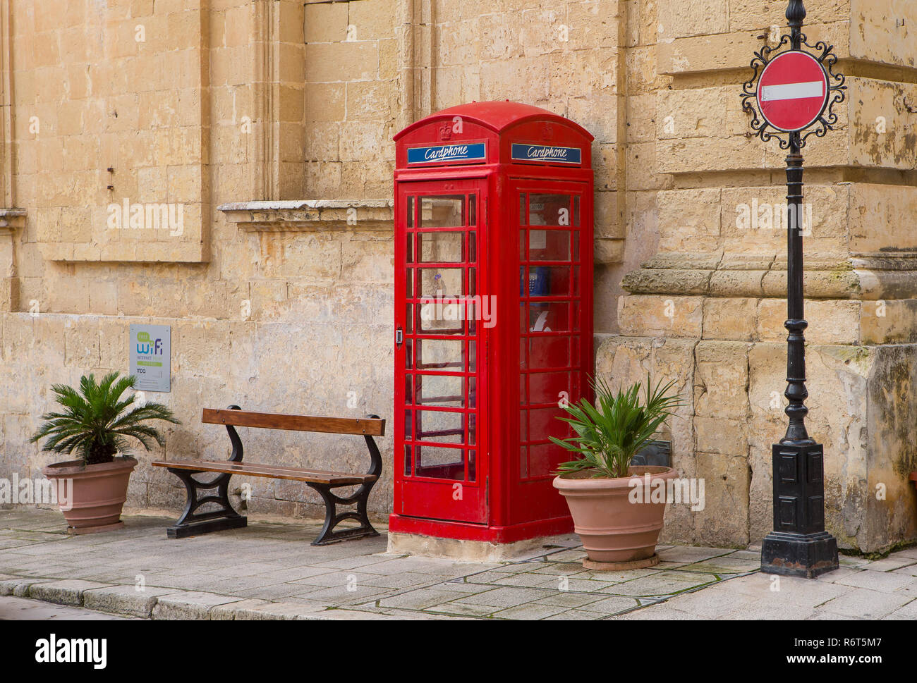 A British red telephone call box stands in the corner of the main ...
