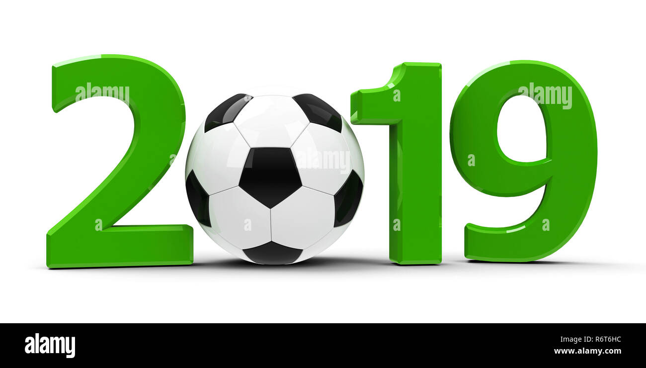 Green 2019 with football isolated on white background, represents 2019 ...