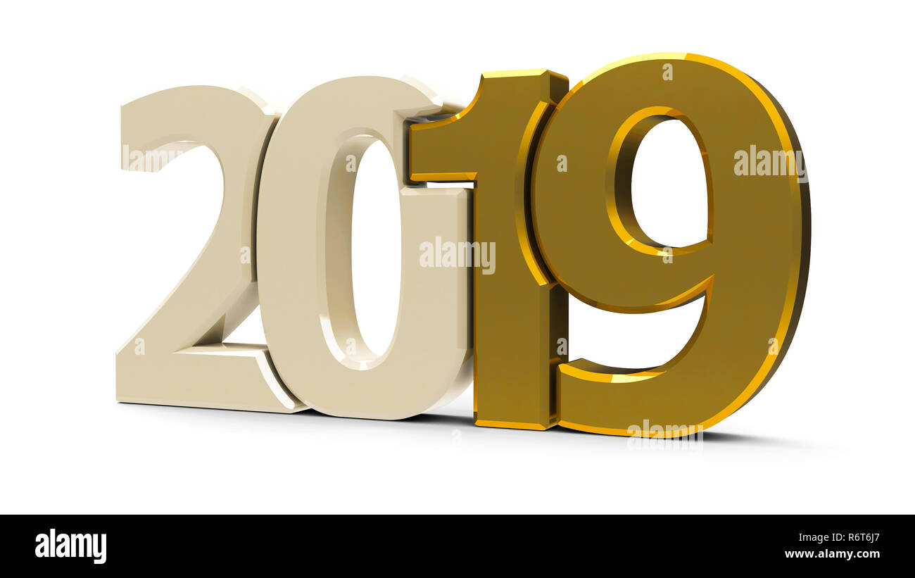 Gold 2019 symbol, icon or button isolated on white background ...