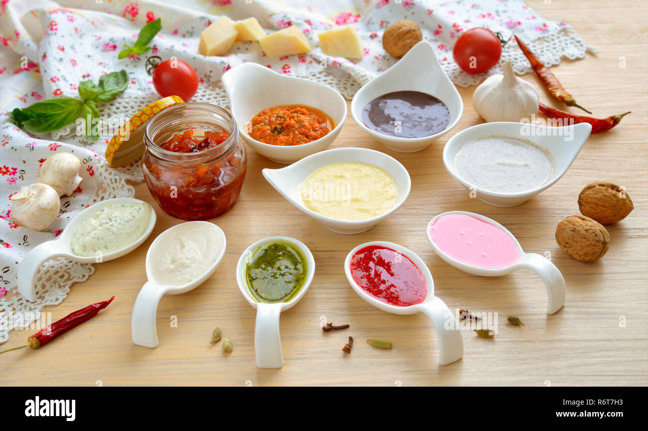 Collection of sauces Stock Photo - Alamy