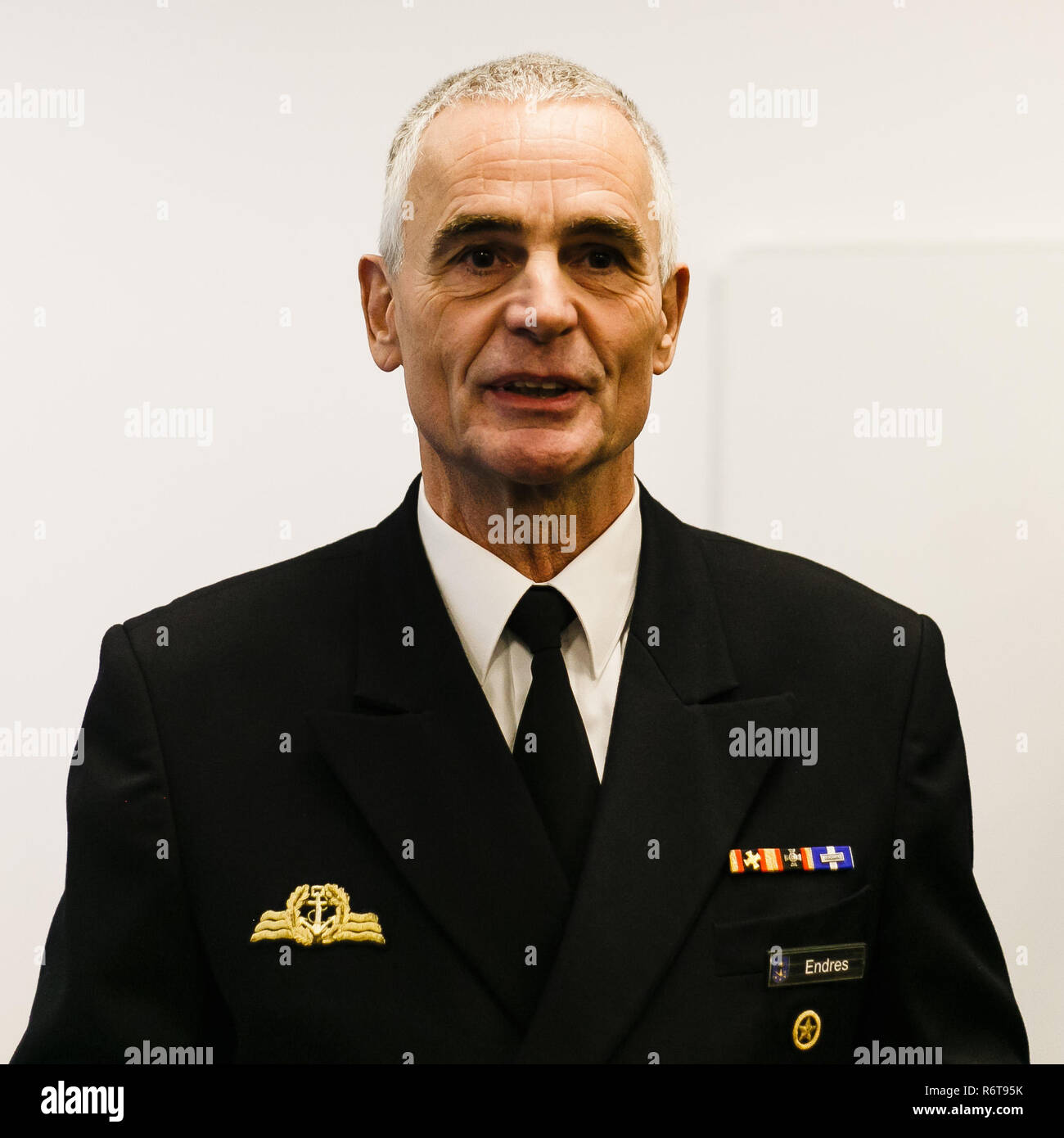 Flensburg, Germany. 06th Dec, 2018. Fleet Admiral Rainer Endres speaks ...