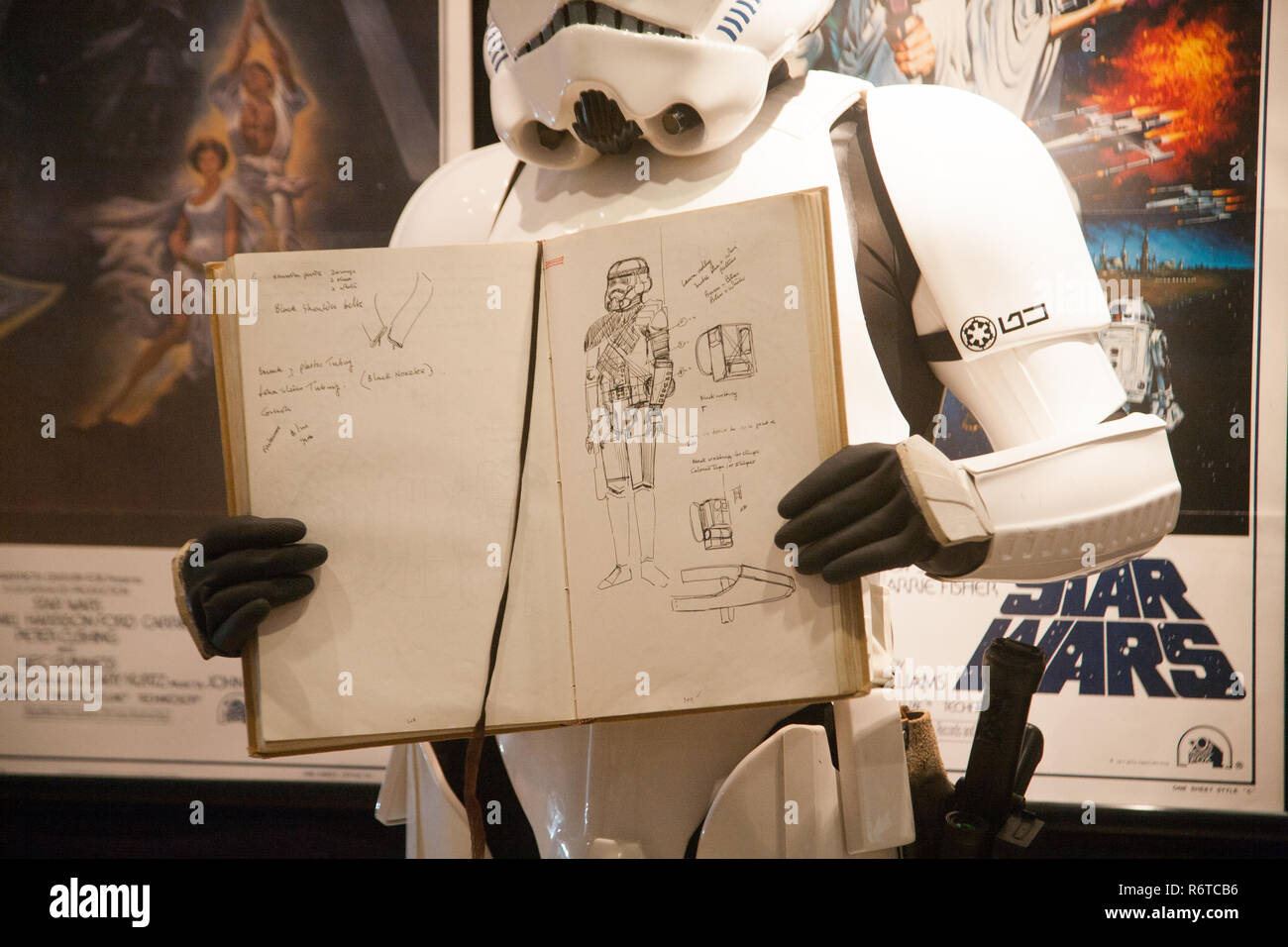 London UK. 6th December 2018. A Stormtrooper holds the original Star ...