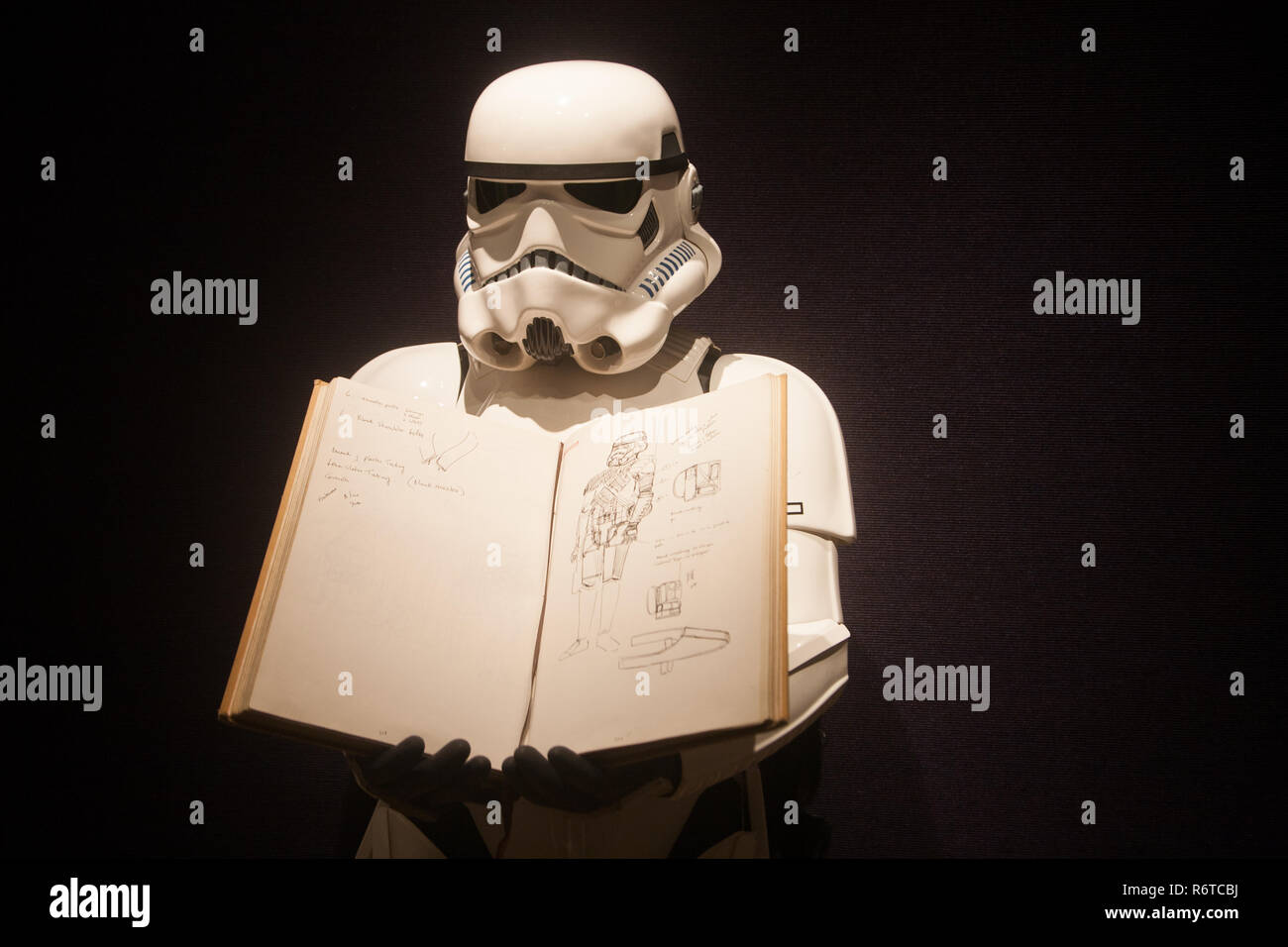 London UK. 6th December 2018. A Stormtrooper holds the original Star ...
