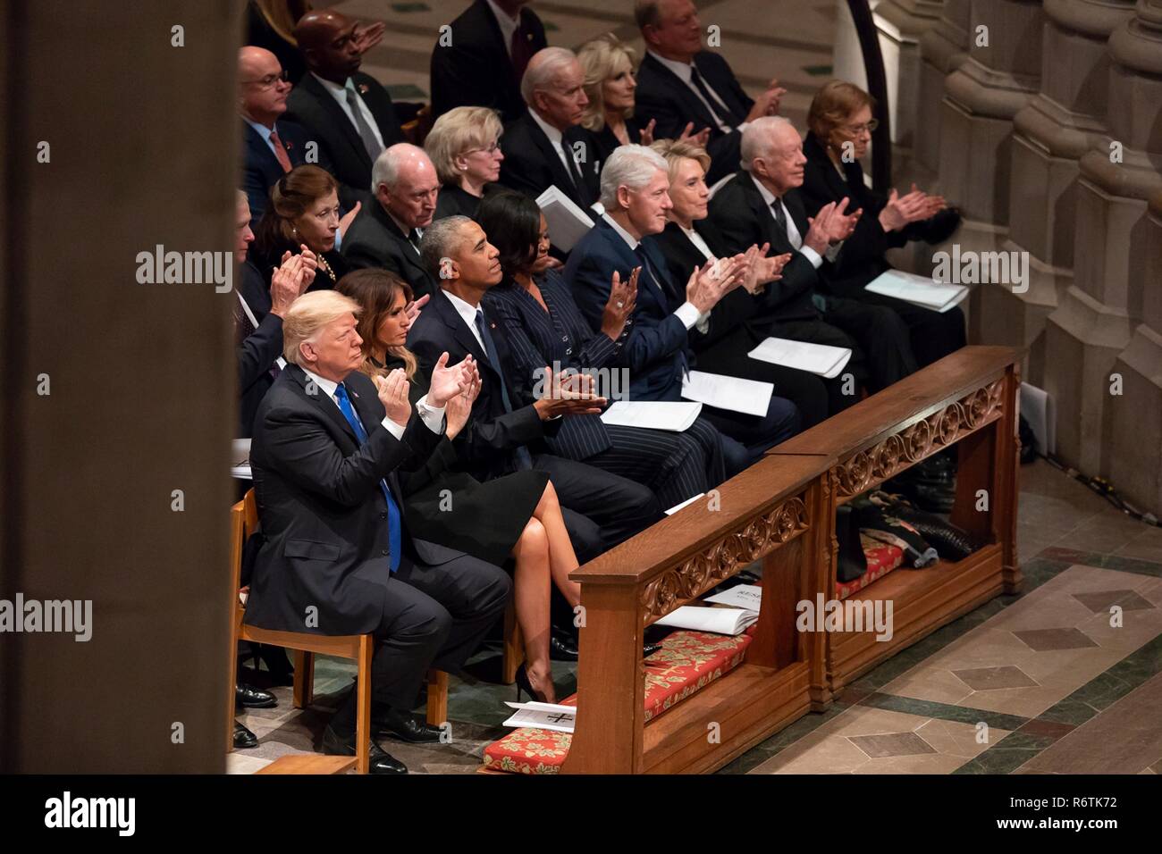 U.S. President Donald Trump and First Lady Melania Trump join former presidents and first ladies ...